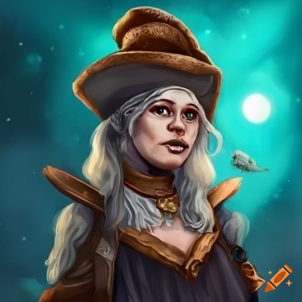 Realistic moon cleric with serious expression and funny hat on Craiyon