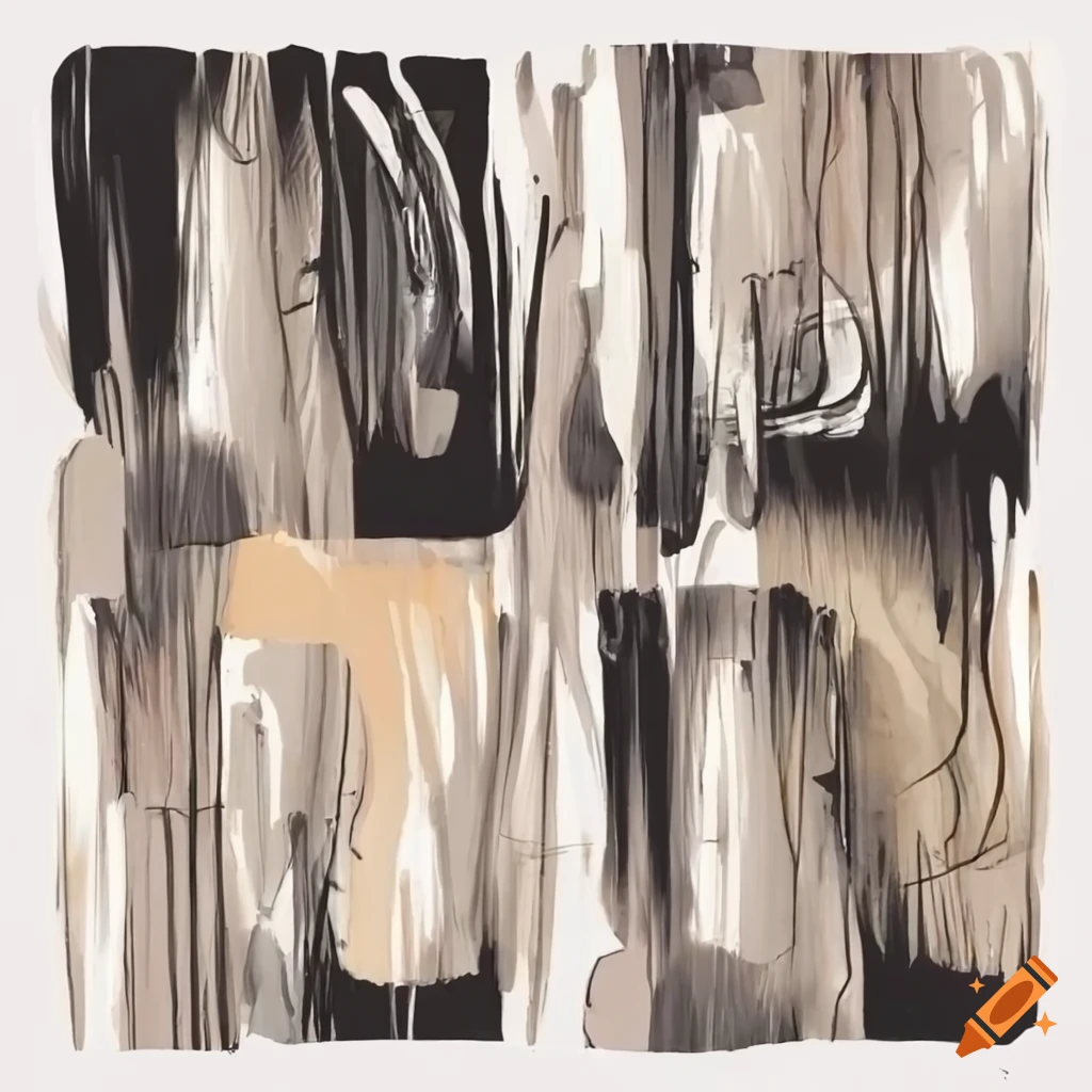 Abstract linear painting with black and beige colors and textures on ...