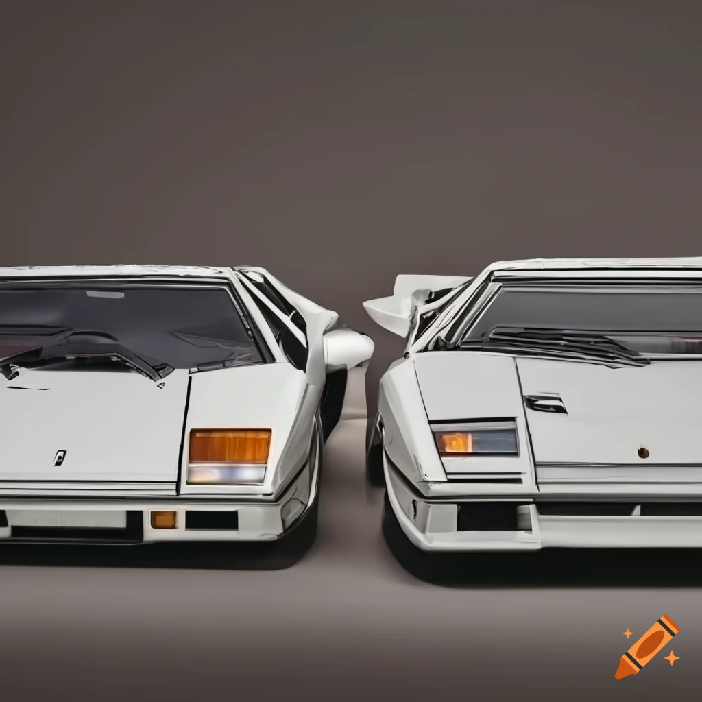 White lamborghini countach and ferrari f40 in photorealistic 4k on Craiyon