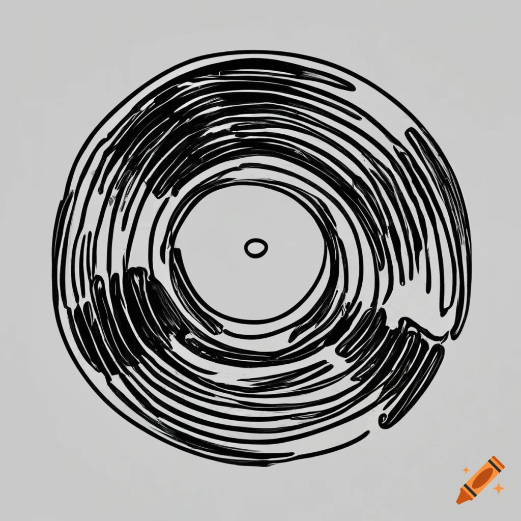 Continuous line drawing of a spinning vinyl record in space with 50th ...