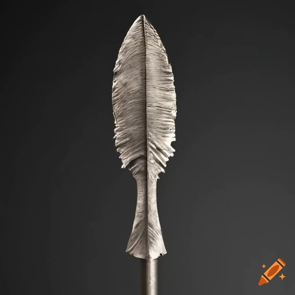 Symmetrical metal spear head shaped like a feather on Craiyon