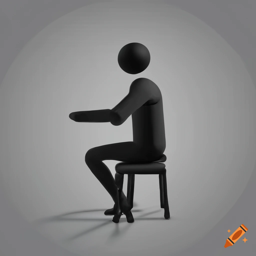 Side view of sitting man as a black stick figure on Craiyon
