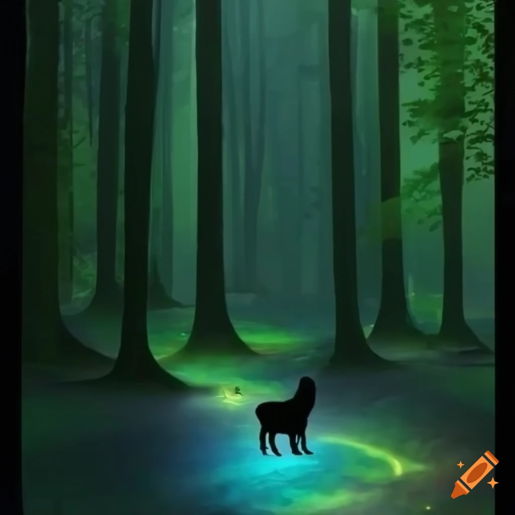 Enchanted forest with a majestic Black Labrador Retriever under the ...