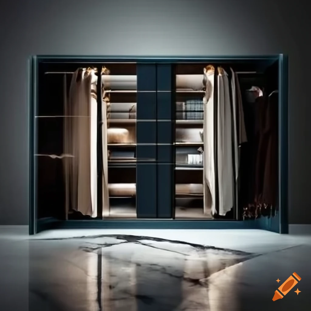 Elegant and contemporary wardrobe with glass and marble decor on Craiyon