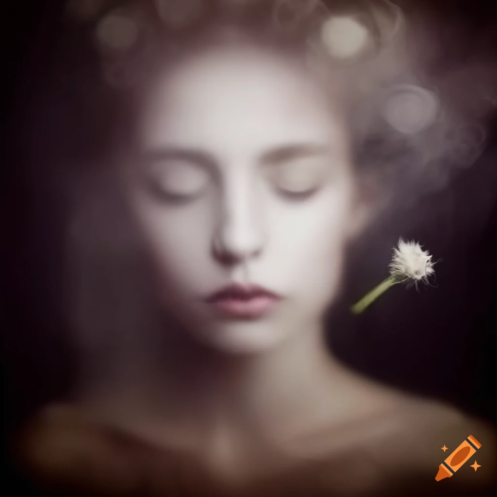 Abstract blurry art photography of a woman's face with closed eyes and ...
