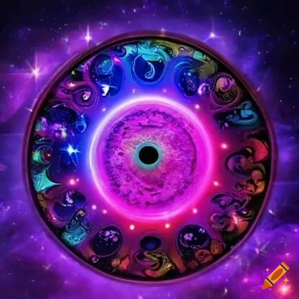 Masonry illuminati all-seeing galaxy aura wheel with glowing pink eye ...