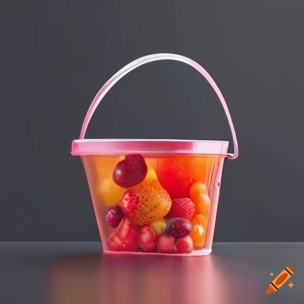 Fruit bucket in plastic packaging on black background on Craiyon
