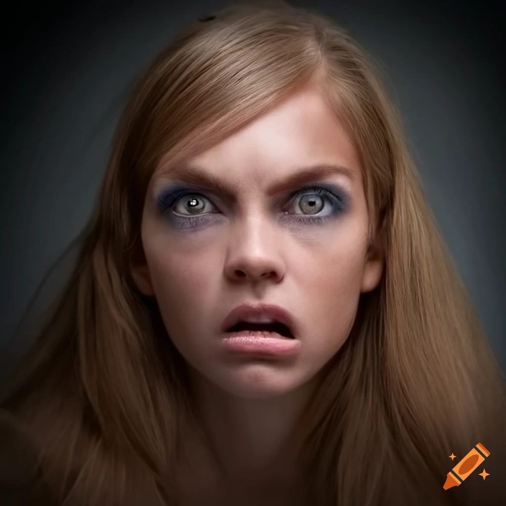 Portrait photograph with angry expression and glamour lighting on Craiyon