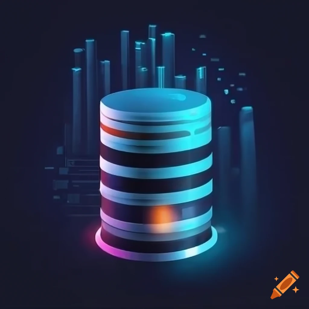Database server surrounded by data graphs on Craiyon