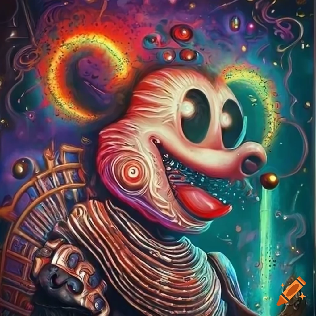 Portrait of steamboat willie with a laser and colorful impact, oil ...