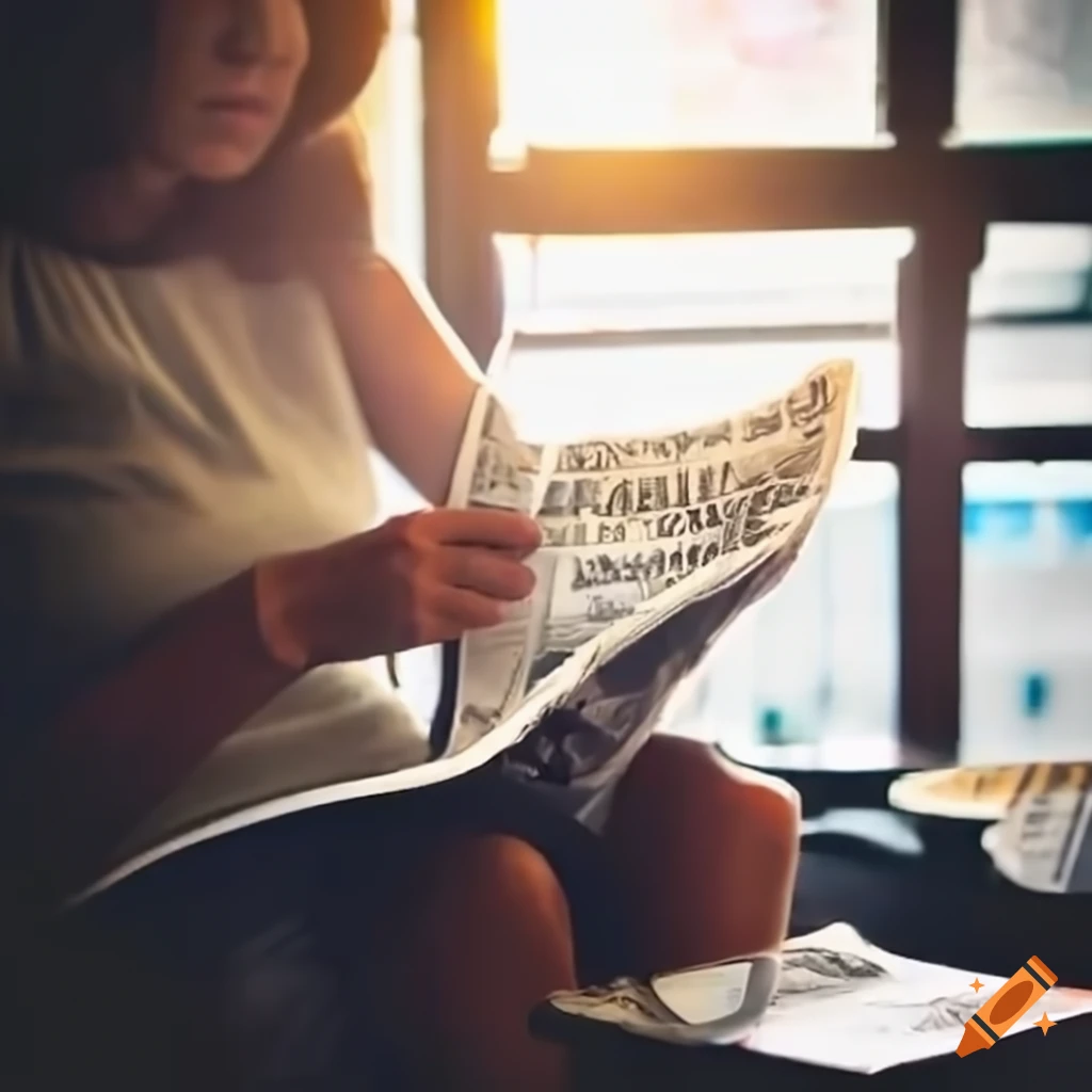 Person reading a newspaper in a cafe on Craiyon