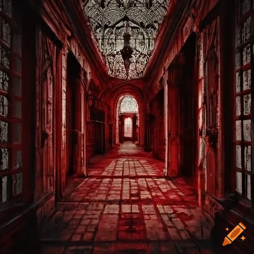 Gothic red corridor on Craiyon