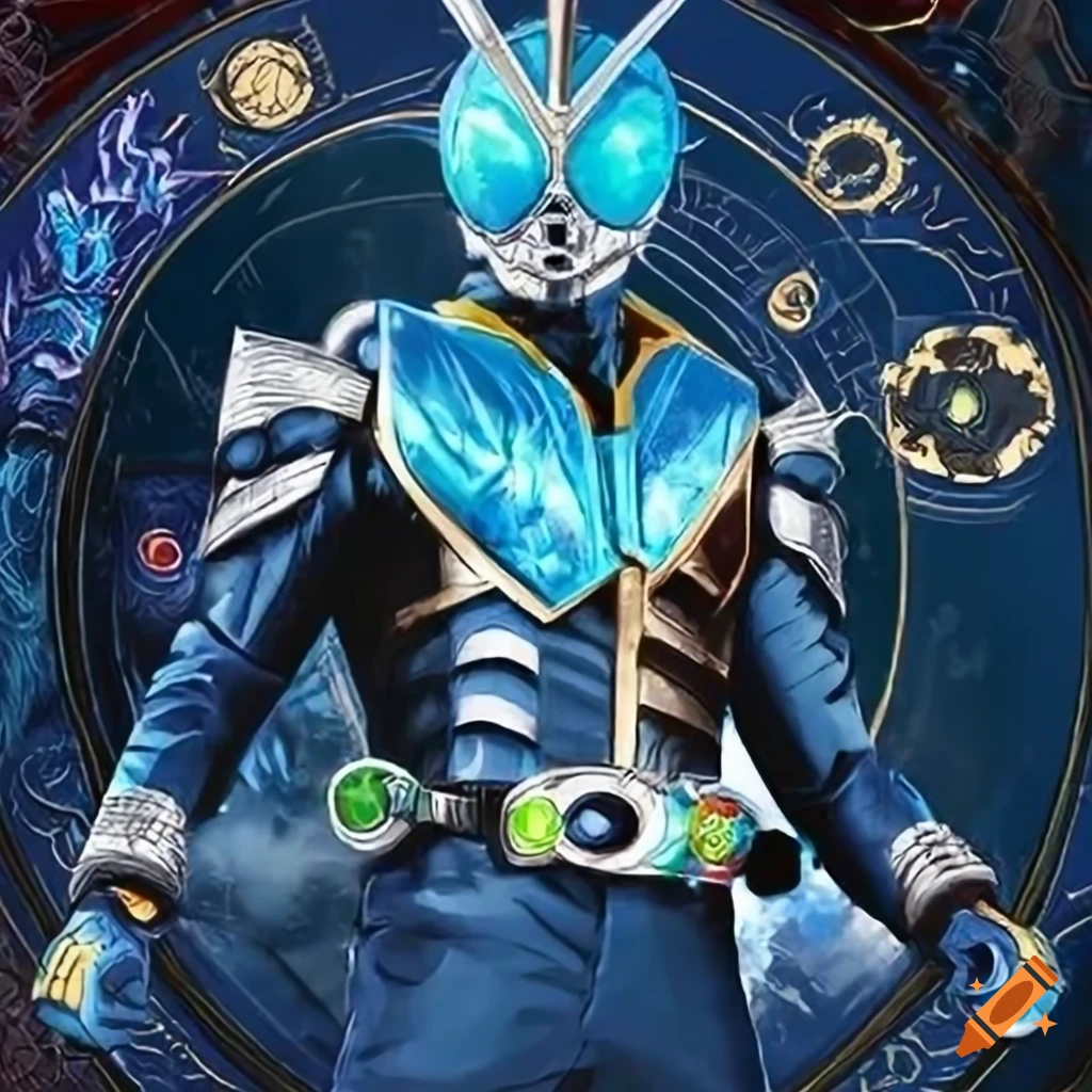 Male major arcana kamen rider tarot cards with blue and silver design ...