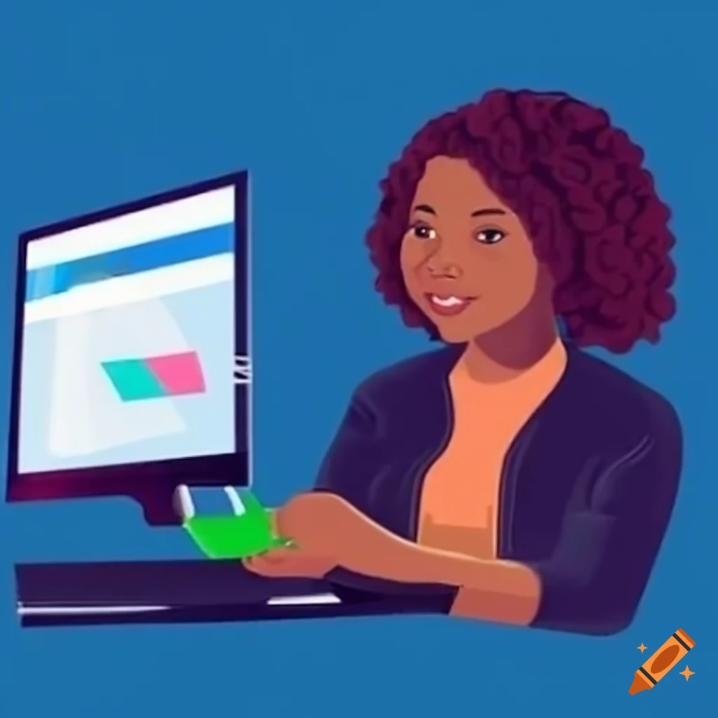 Black woman developer sitting at a desk on Craiyon