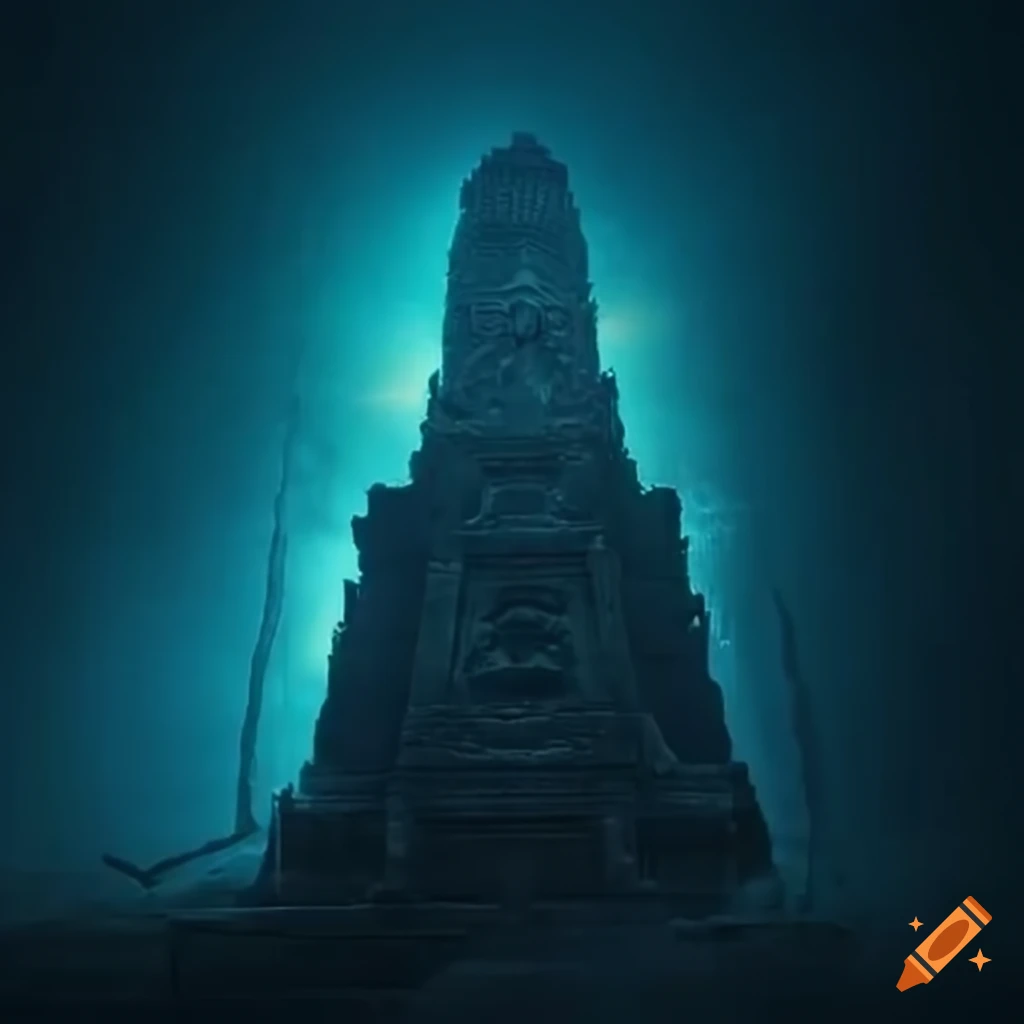 Dilapidated alien temple wall with mysterious glowing glyphs on Craiyon