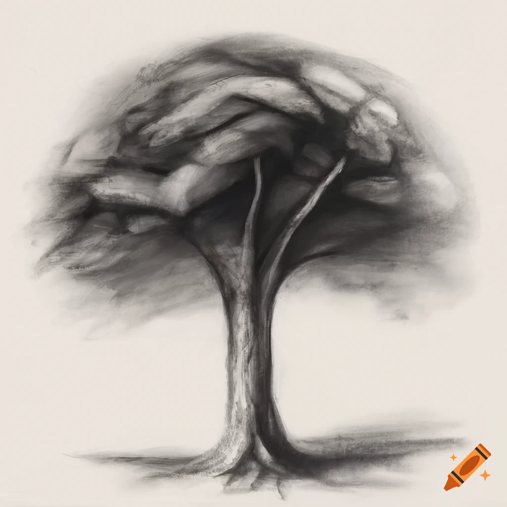 Charcoal drawing of a tree on a white background on Craiyon