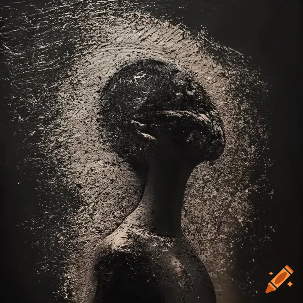 High resolution black ash and flour dust canvas painting representing ...