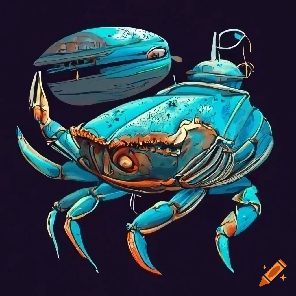 Mr. Crabs observing the wreck of the TITAN submarine in a doodle on Craiyon