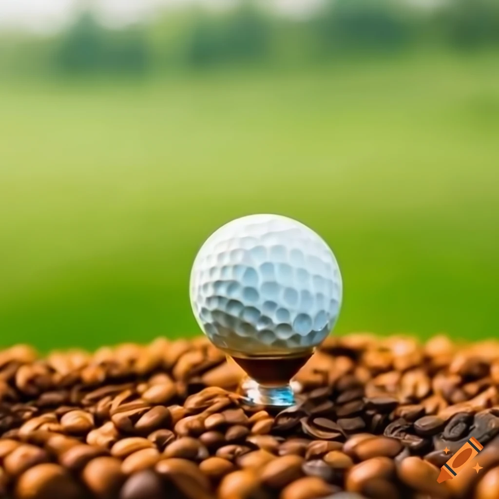 Golf ball on freshly brewed coffee in a green course on Craiyon