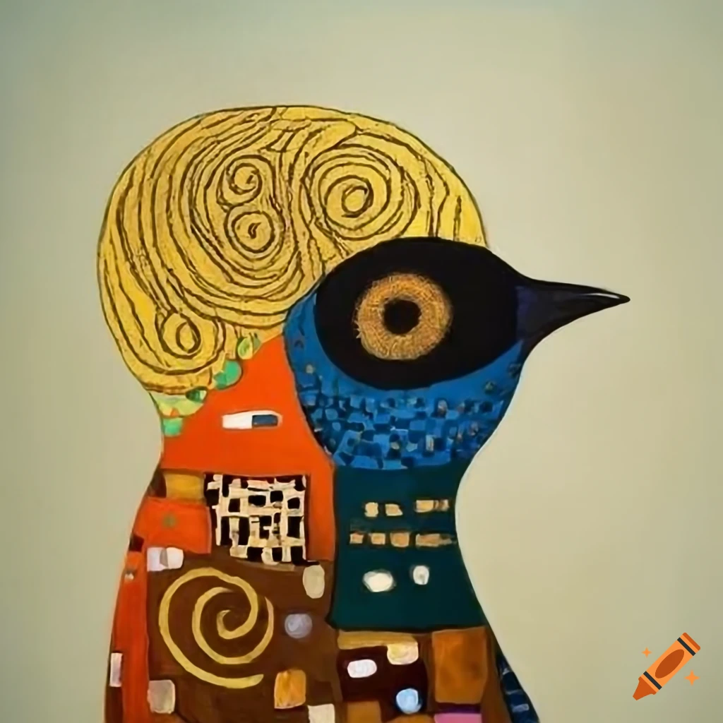 Magnificent bird painting by Gustav Klimt on a white background with ...