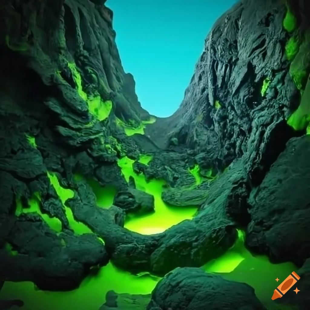 Volcano cave with green lava on Craiyon