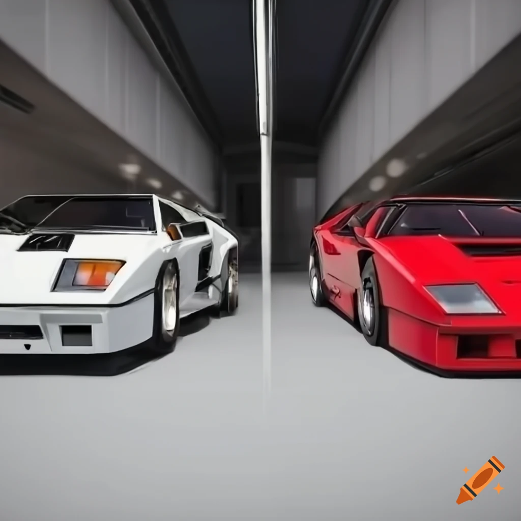 White lamborghini countach and ferrari f40 with doors open in ...