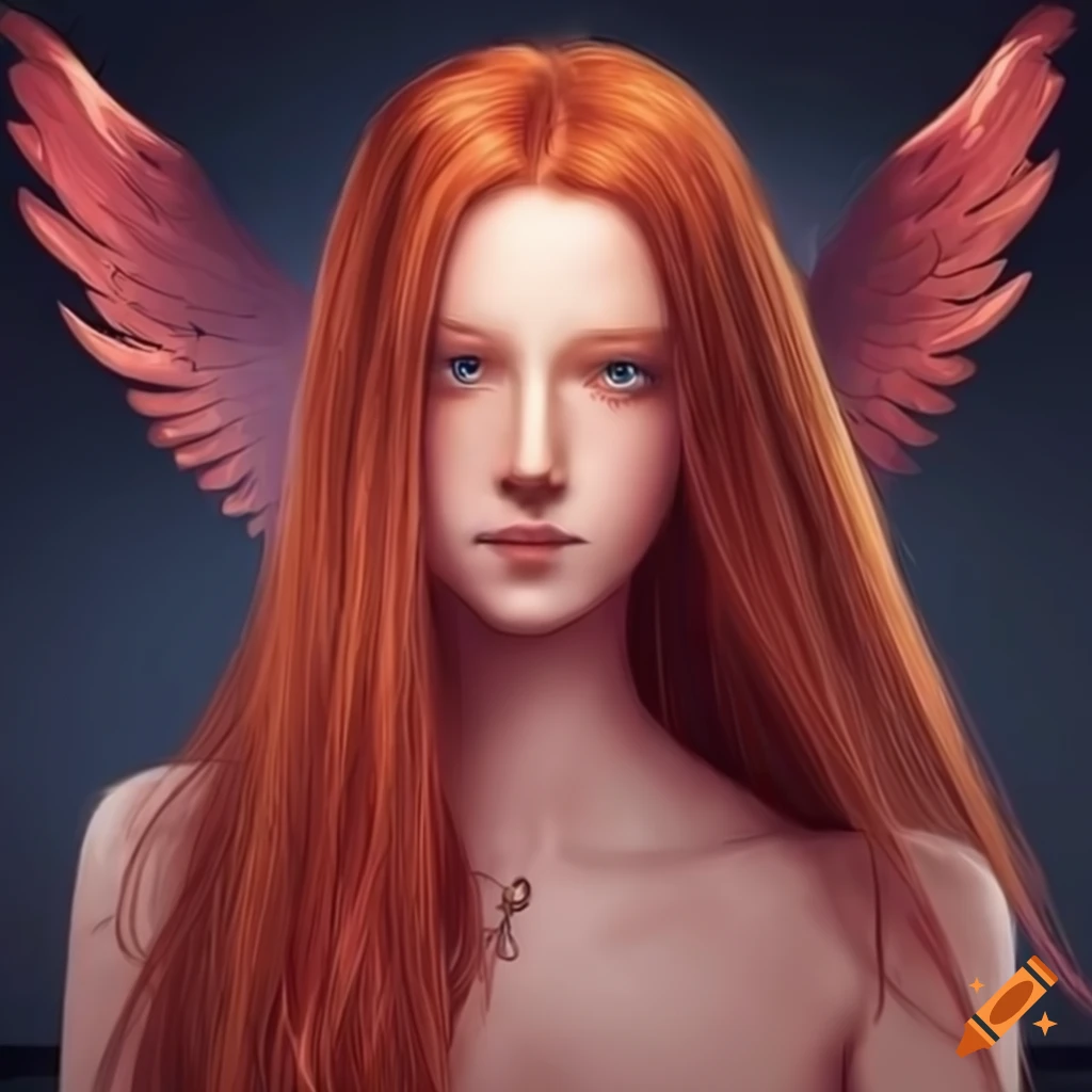 Red-haired androgynous angel with long hair on Craiyon