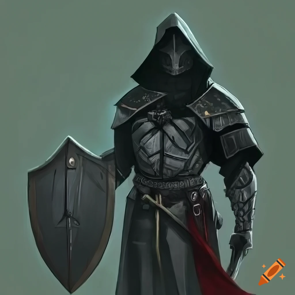 Black knight with shield mask and dark cloak in a fantasy setting on ...