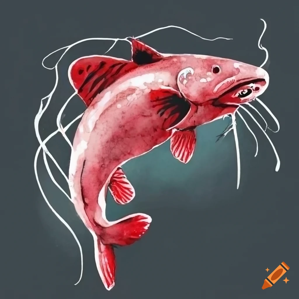 Hand-drawn red catfish viewed from the side on Craiyon
