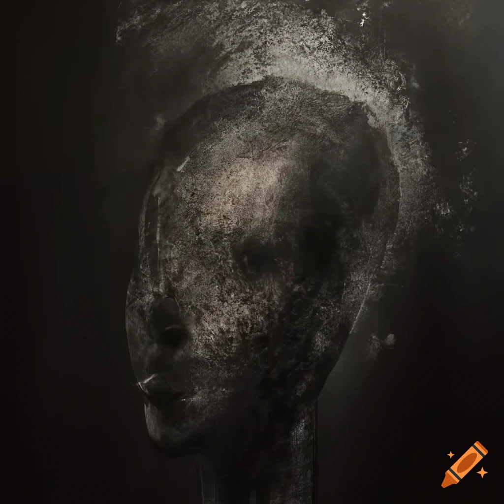 High resolution black ash and flour dust canvas painting depicting life ...