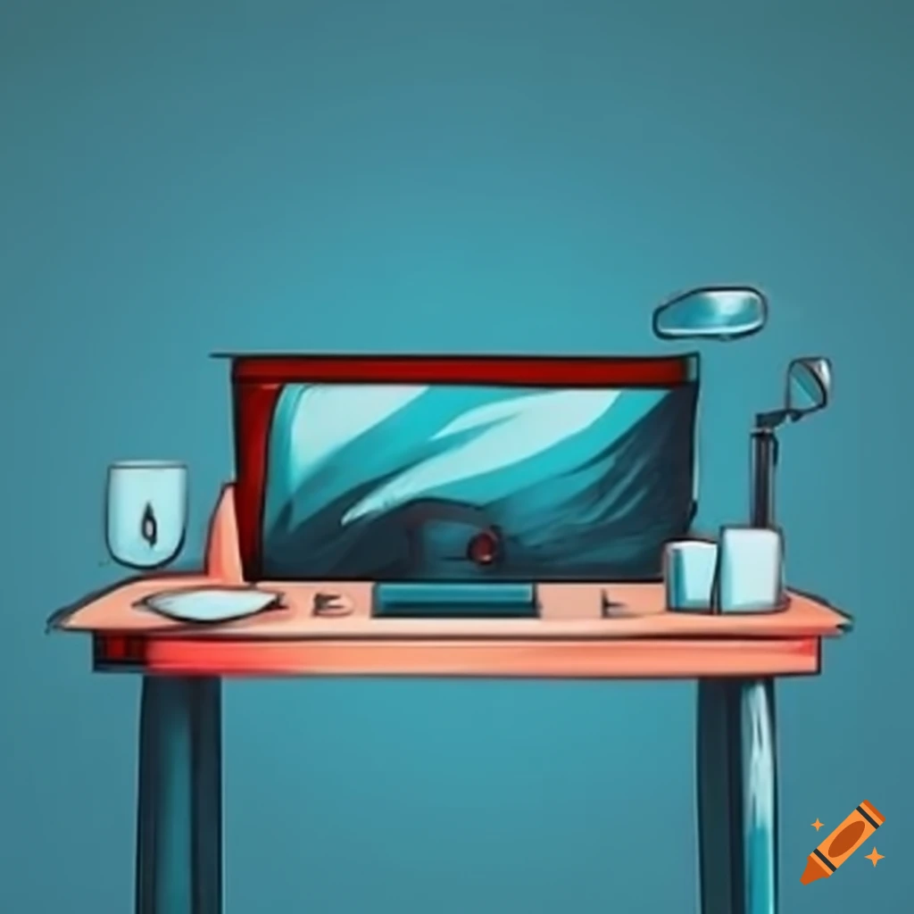 Desk with computer on Craiyon