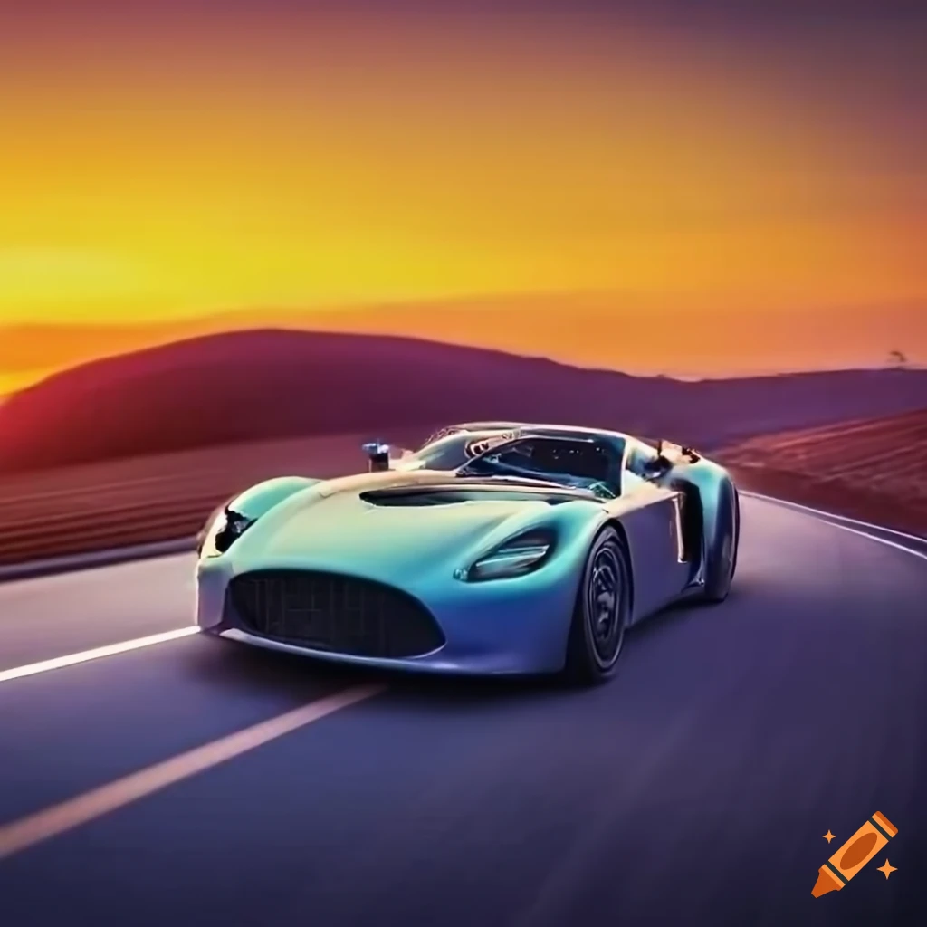 Sleek and powerful sports car racing on a winding country road on Craiyon