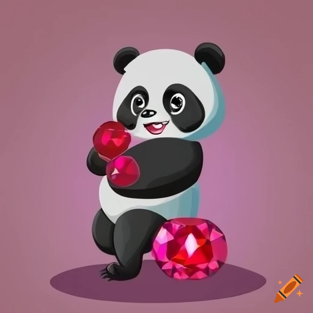 Cartoon panda holding a ruby gem on Craiyon