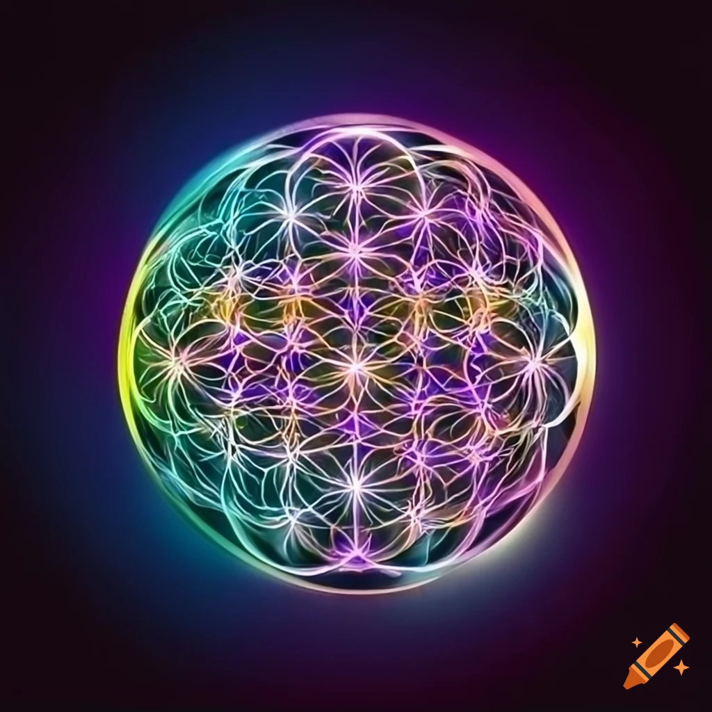 3d flower of life pattern with sphere in grayscale on Craiyon