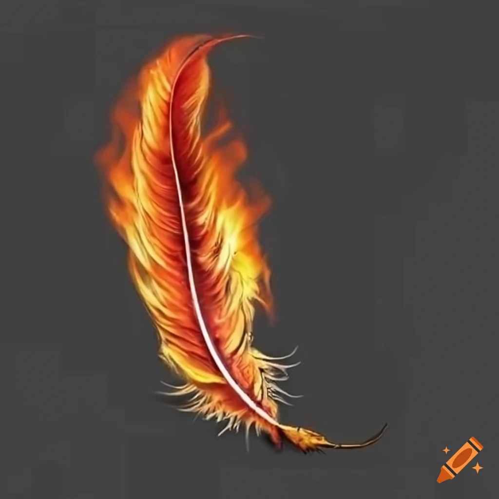 Realistic tattoo of a phoenix feather engulfed in flames on Craiyon