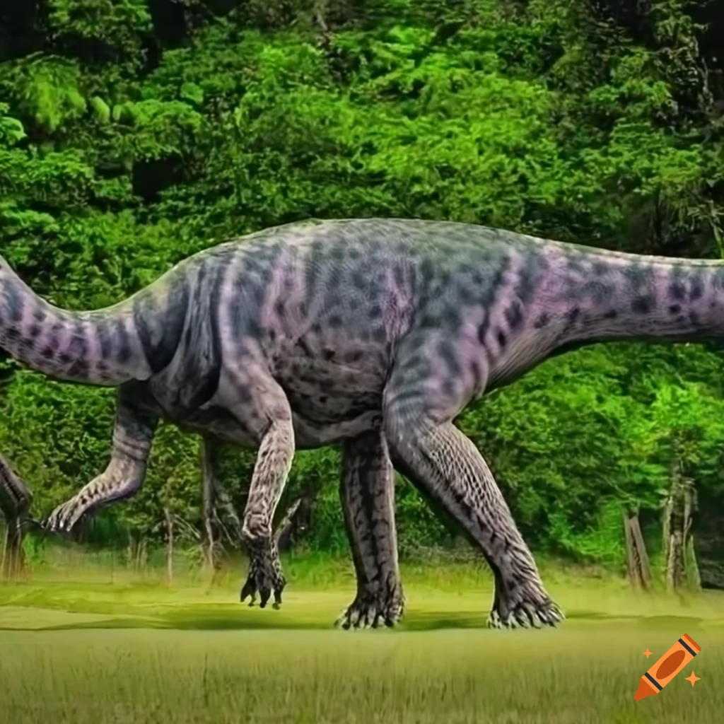 Bipedal dinosaur with intricate color pattern in the wild on Craiyon