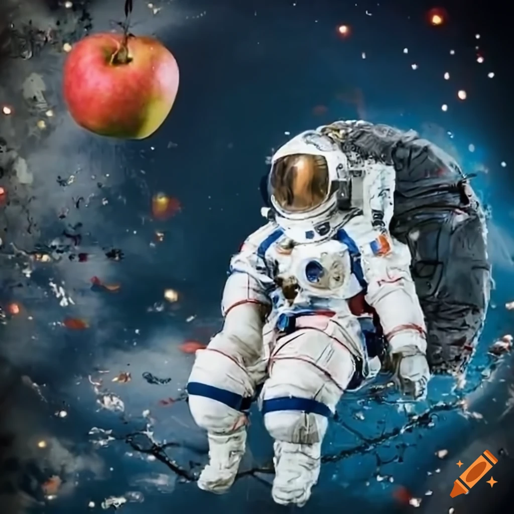 Sir isaac newton in a space suit under an apple tree in space on Craiyon