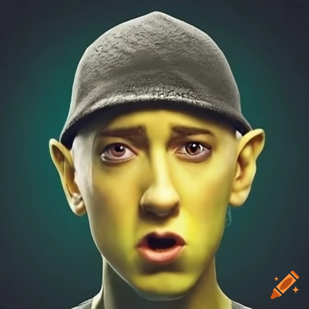 Eminem and shrek characters in a mashup art on Craiyon