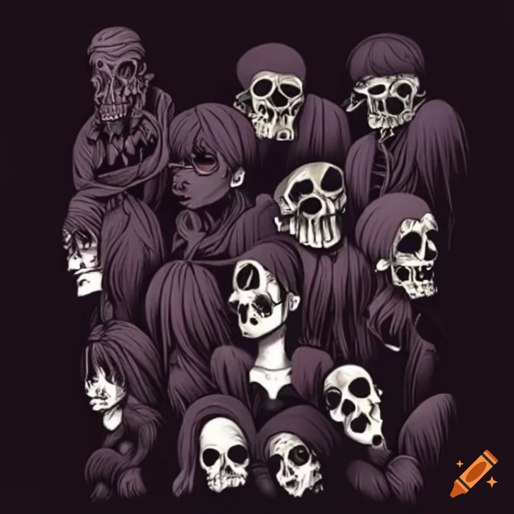 Group of people with skull, alien, punk and gothic themes on Craiyon
