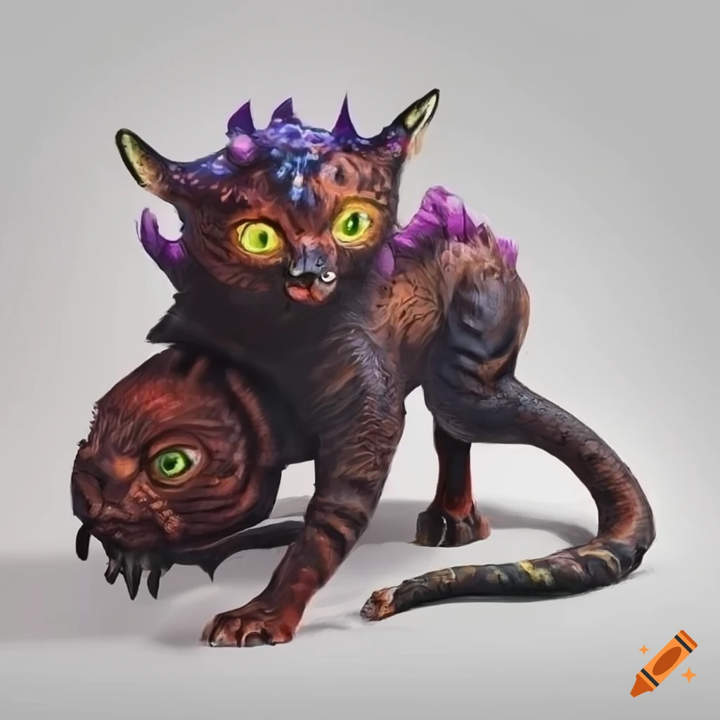 Dark scaled feline beast in a childlike style painting on Craiyon