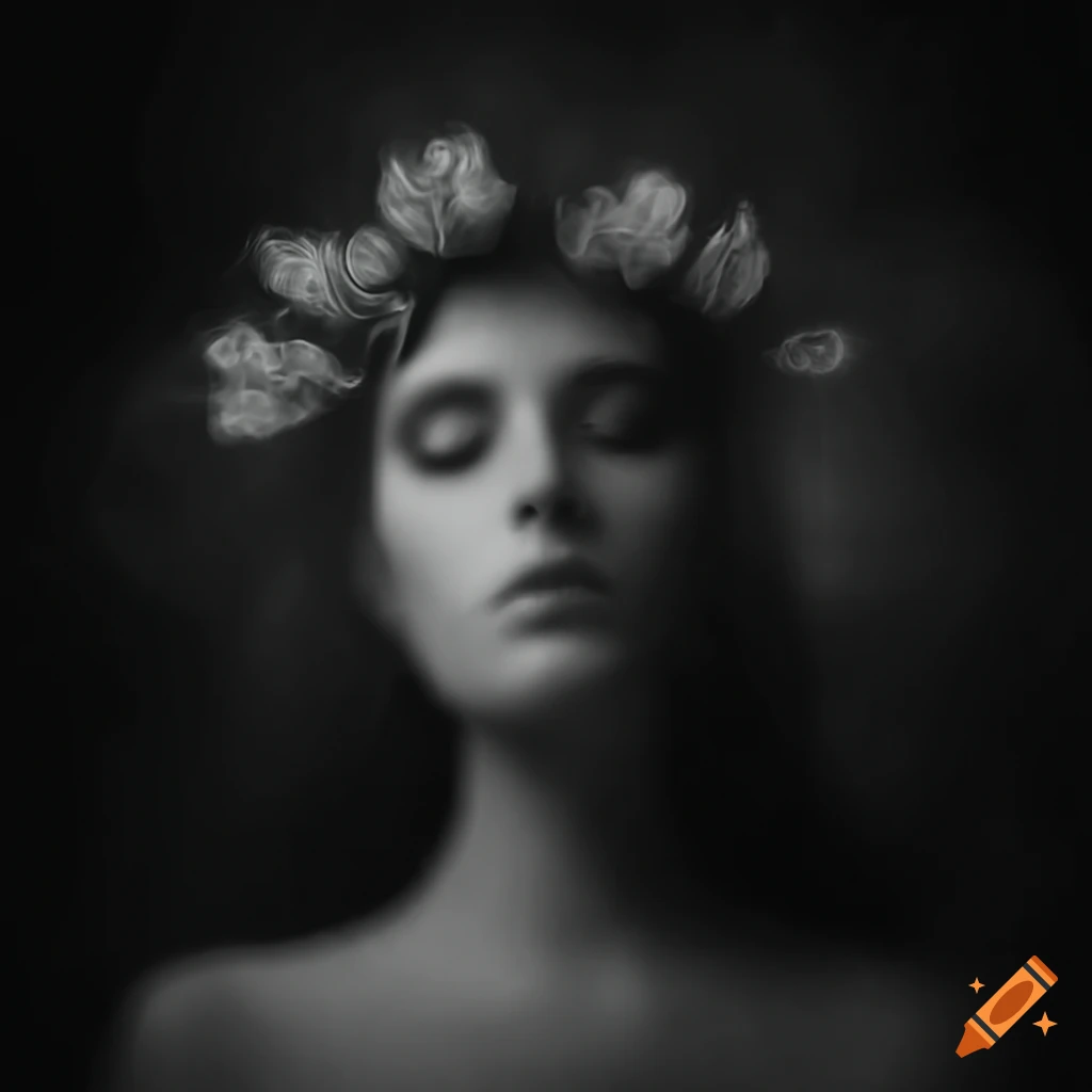 Artistic blurry portrait of a woman with closed eyes and surreal ...
