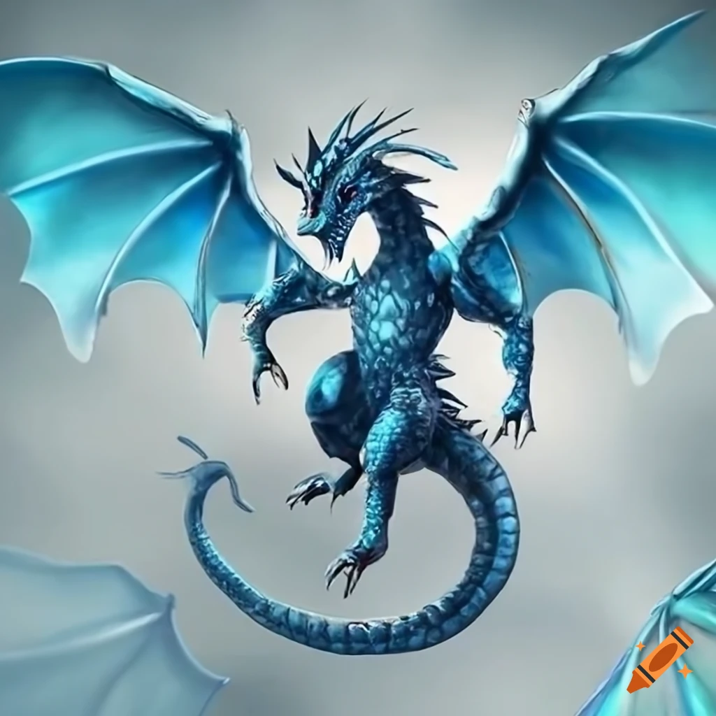 Flying blue, silver, and white dragon on Craiyon