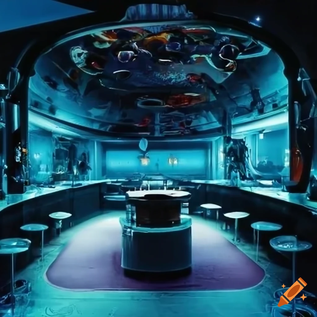 Space-themed cafeteria with futuristic technology on Craiyon