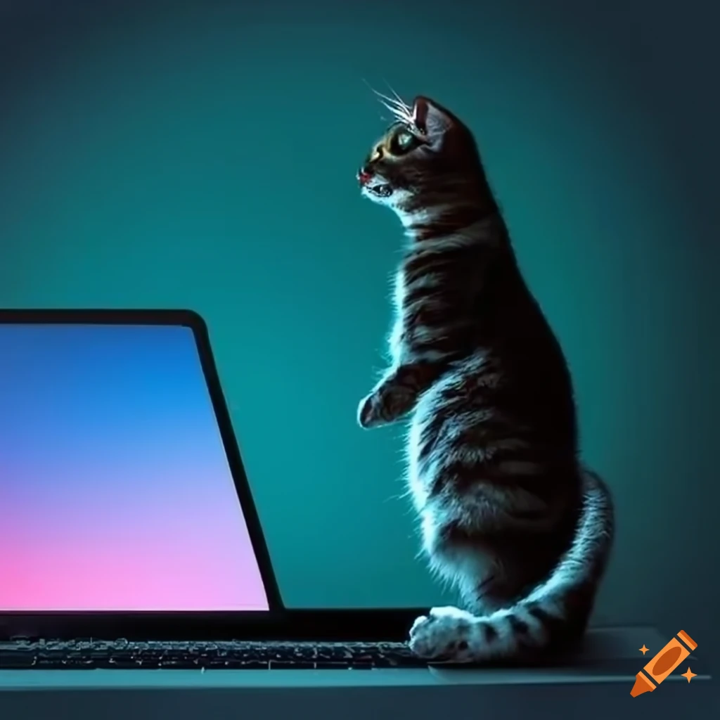 Cat sitting on top of computer on Craiyon