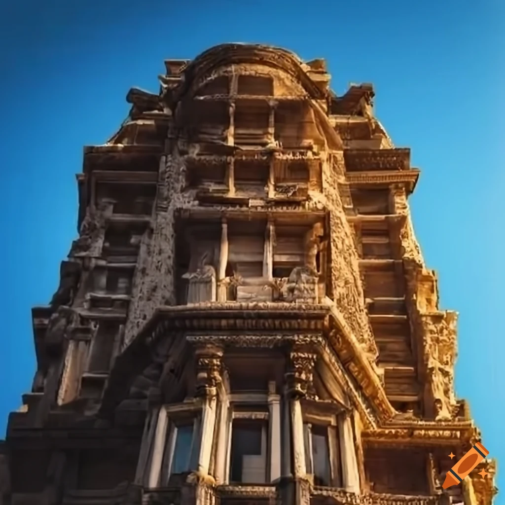 Six-floor building with reception window and terrace made of wajar ...