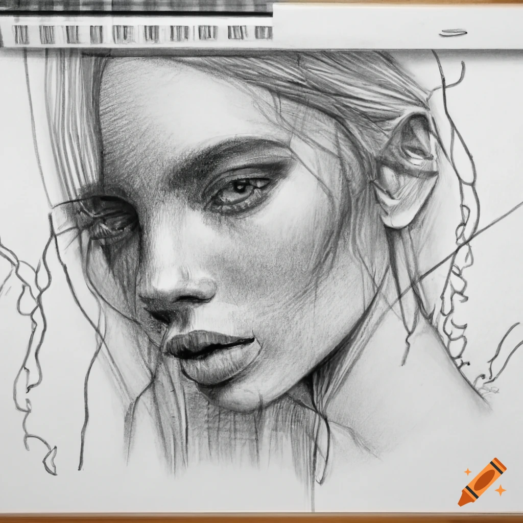 Monochrome abstract pencil drawing on Craiyon