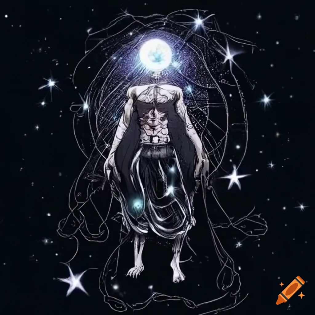 Epic, celestial and spiritual male figure adorned with bright ...