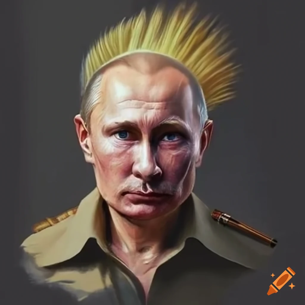 Hyper realistic drawing of vladimir putin with a mohawk on Craiyon