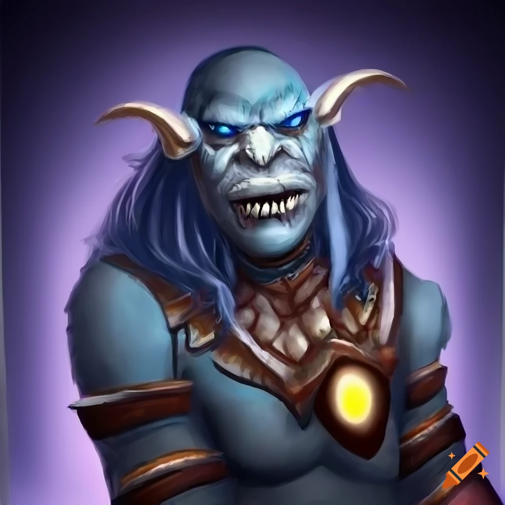 Half-orc creature in a blue wizard robe with yellow stars on Craiyon