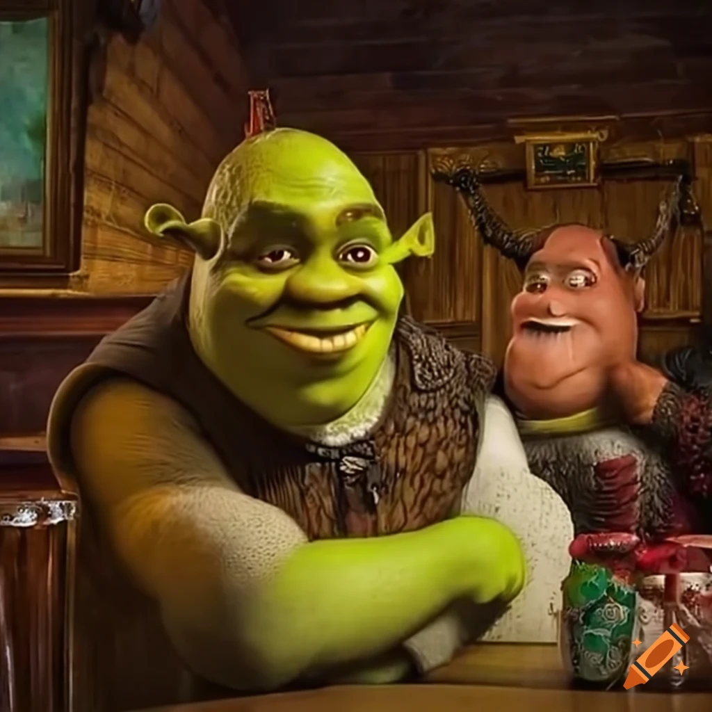 Shrek enjoying in the pub on Craiyon